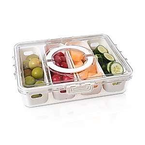 Shulgf Divided Snack Tray with Lid - 4-Compartment Travel Snack Container, Ideal for Beach, Picnics, Veggie Tray, and Snack Organizer for Fruits and Nuts