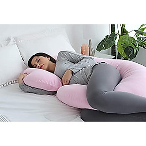 Pharmedoc Pregnancy Pillows, C-Shape Full Body Pillow – Jersey Cover Light Pink – Pregnancy Pillows for Sleeping – Body Pillows for Adults, Maternity Pillow and Pregnancy Must Haves, New Mom Gifts