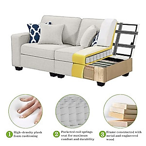 Legend Vansen Modular Pillows,Oversized Sectional Sofa Couches for Living Room,Apartments, L Shape with Ottoman-2, Cream