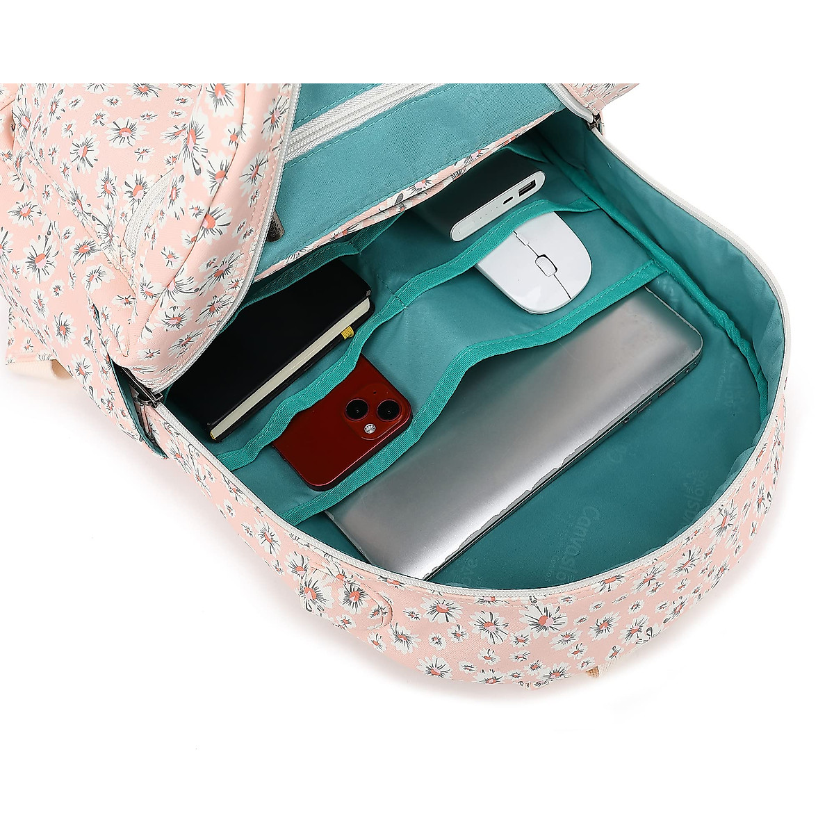 Canvaslove Pink Chrysanthemum Waterproof laptop backpack with Massage Cushion Straps and USB charging port for laptop up to 15 inch Men Women Outdoor Travel Backpack