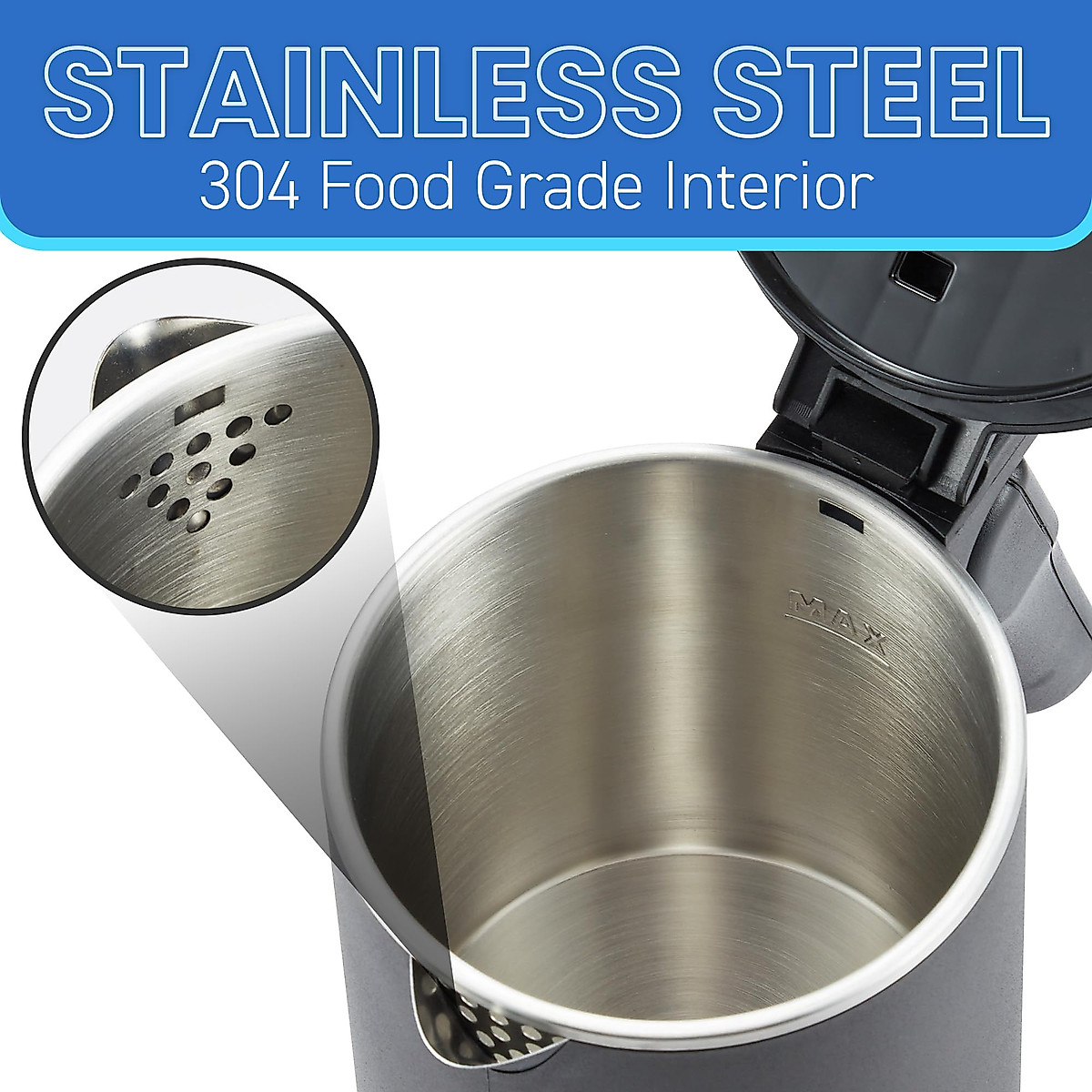 Elite Gourmet EKT719 Dual Volt 120-230V, Travel Double Wall Insulated Cool-Touch, 0.6L Electric Kettle, Stainless Steel Interior, Hinged-Locking Lid, Retractable Handle, Auto Shut-Off, Boil Dry, Black