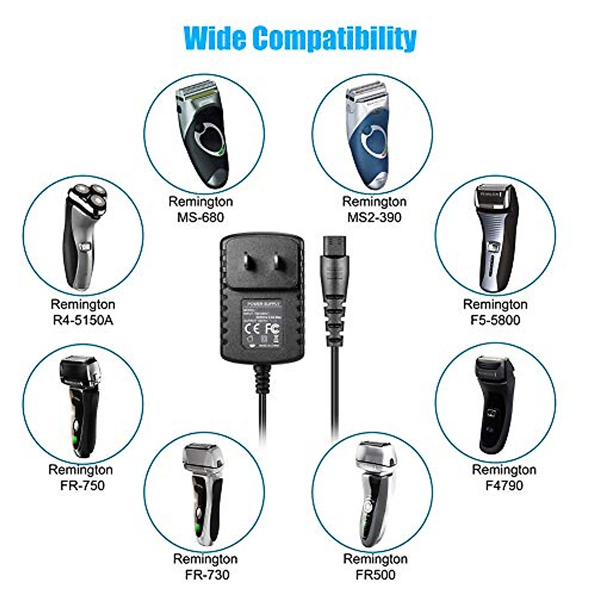 SoulBay 12V PA-1204N Charger Replacement for Remington Shaver F5-5800 F7800 F5800 F5790 F4790 R5150 R6130 R-6150 MS2-390 MS3-2700 MS680 R9100 Electric Razor Trimmer PA1204N Power Cord