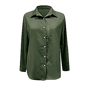 Womens Button Up Shirts UPF 50+ Sun Protection Long Sleeve Lapel Collar Zipper Pocket Blouse Outdoor Cool Fishing Hiking Shirt Free Fly Apparel Women