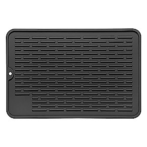 Piduules Eco-friendly Silicone Dish Drying Mat Large Reusable Non-slipping and Heat Resistant Dish Quick Drying Pad, Dishwasher Safe Dishwasher Safe, Black S 11.8"x7.8"