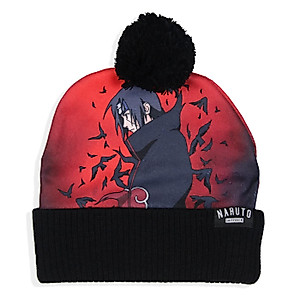 Bioworld Naruto Shippuden Itachi Akatsuki Shinobi Organization Cuffed Pom Beanie Hat Black