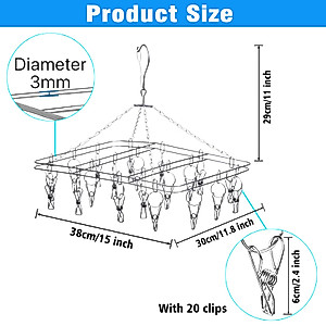 SYJINHUASY Tainless Steel Sock Drying Rack with 20 Clips, Stainless Steel Space-Saving Dryer Rack Washline for Sock,Underwear Etc Small Laundry Items (Stainless Steel-Square)