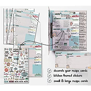 Balanchy Recipe Binder Refill Pages 30 4 x 6 Recipe cards, 20 x A4 Recipe Cards, 45 Page Protectors,1 Pc of A4 Stickers for 11 x 12 x 2.8 Inch 3 Ring Recipe Binder Kit