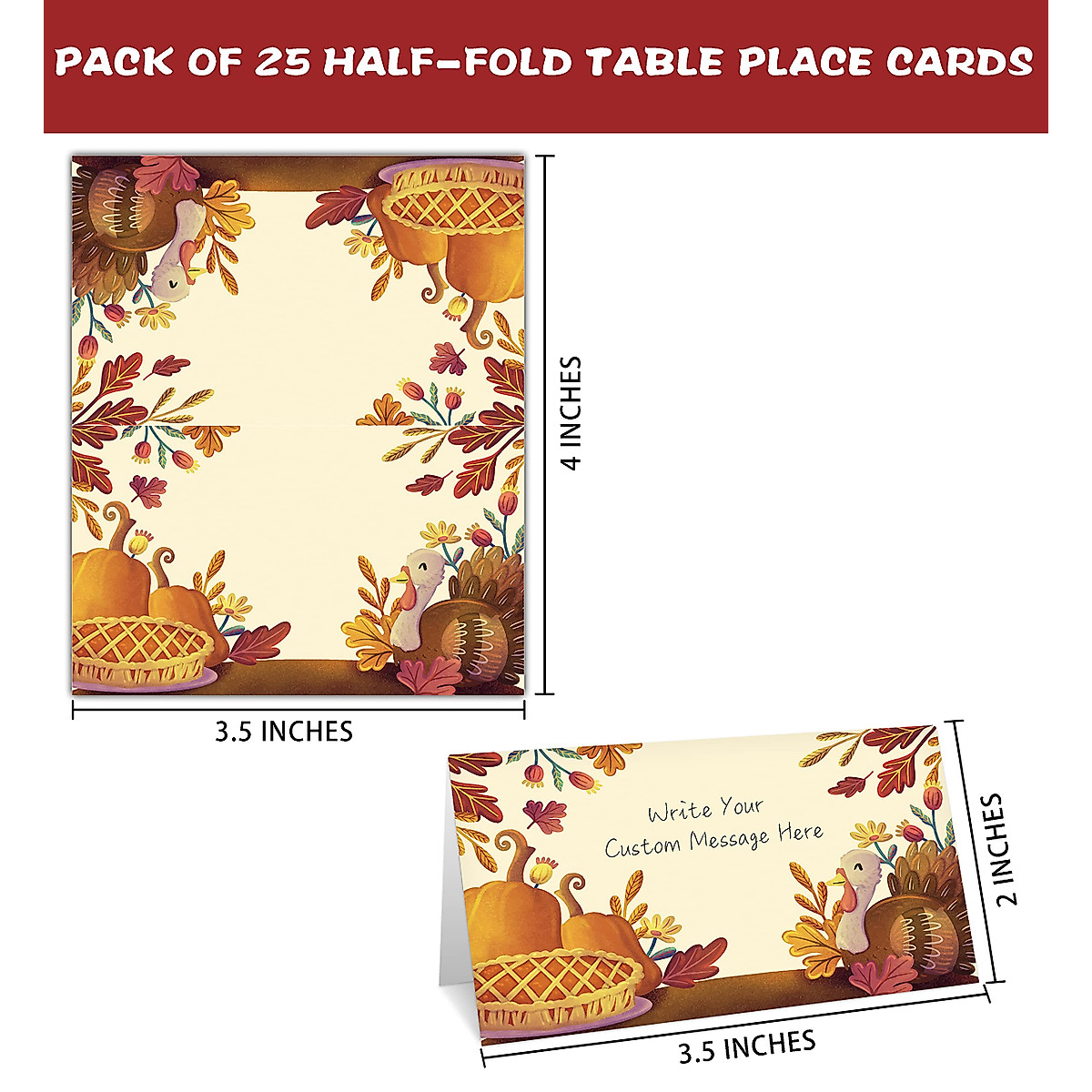 Fall Thanksgiving Table Place Card, 25 Pcs Tent Style Cards Set with Pumpkin and Maple Leaf, Editable Name Cards for Table Seating, Scored for Easy Folding, Food Lables for Autumn Party (05)