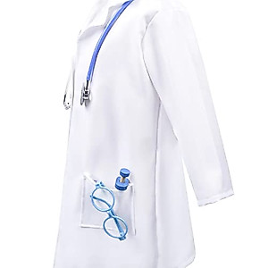 WICOT Kids Doctor Nurse Costume Kit White Lab Doctor Coat with Hat Stethoscope Toys Wooden Doctor Playset Kit Halloween Role Play Birthday Party Dress Up for Kids Toddlers Boys Girls 7-8 years