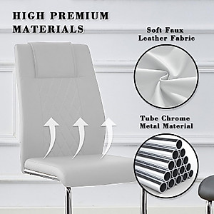 Baysitone Modern Dining Chairs Set of 4, White Dining Room Chairs, Metal Kitchen Chairs with Leather Padded Seat High Back, Chairs for Dining Room, Kitchen, Living Room