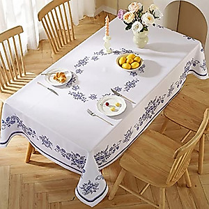 SASTYBALE Spring Ceramic/China Style Tablecloth, Blue and White Porcelain Tablecloth Spill Proof Stain Resistant Tablecloth for Kitchen Dining Picnic Party (52" x 70", Rectangle/Oblong(4-6 Seats))