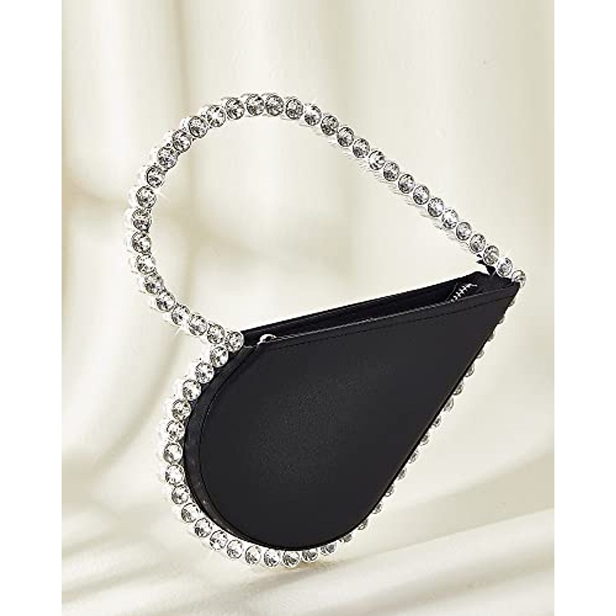 Henoyso Cute Mini Heart Shape Women Evening Clutch Bag Rhinestone Choker Necklace Heart Earrings for Valentine's Day Gift (Black)