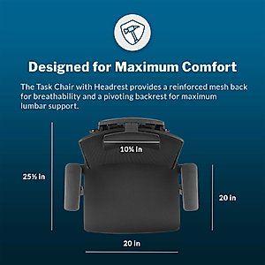 Vari Task Chair with Headrest (VariDesk) - Adjustable Height Computer Chair With Armrests & Casters - Breathable Mesh Desk Chair w/Maximum Lumbar Support - Easy Assembly Ergonomic Office Chair (Black)