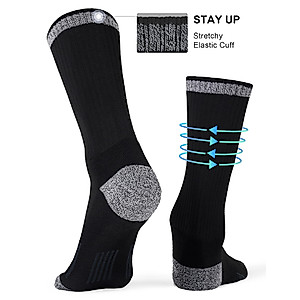 FITRELL 6 Pack Men's Athletic Crew Socks Cushioned Work Boot Socks, Black, X-Large, Shoe Size 12-15