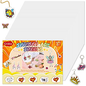 cridoz Shrinky Art Paper, 18Pcs Shrink Paper Sheets Shrink Plastic Film for Keychains and Creative Art Craft Marking