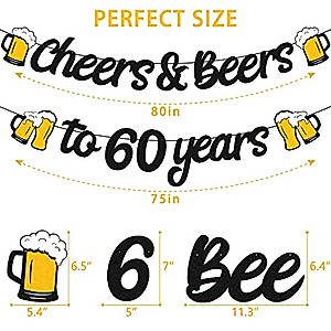 60th Birthday Decorations Cheers to 60 Years Banner for Men Women 60s Birthday Backdrop Wedding Anniversary Party Supplies Black Glitter Decorations Pre Strung