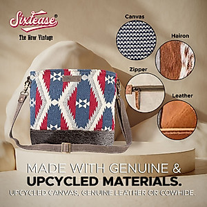 SIXTEASE Womens Shoulder Bag Vintage Style Shoulder Bags for Women - Made with Genuine Leather, Upcycled Canvas, or Hair On - Handmade, Adjustable Strap, Brass and Zinc Hardware - Primrose