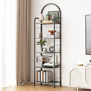 COVAOQD Book Shelf 5 Tier Slim Bookshelf Standing Shelf Slim Shelving Unit for Bedroom, Bathroom, Home Office