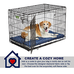 Midwest Homes for Pets Quiet Time Couture Paxton Dog Bed with Removable Pillow Cover, Blue Diamond Pattern, 42", Model Number: 40742-BLD