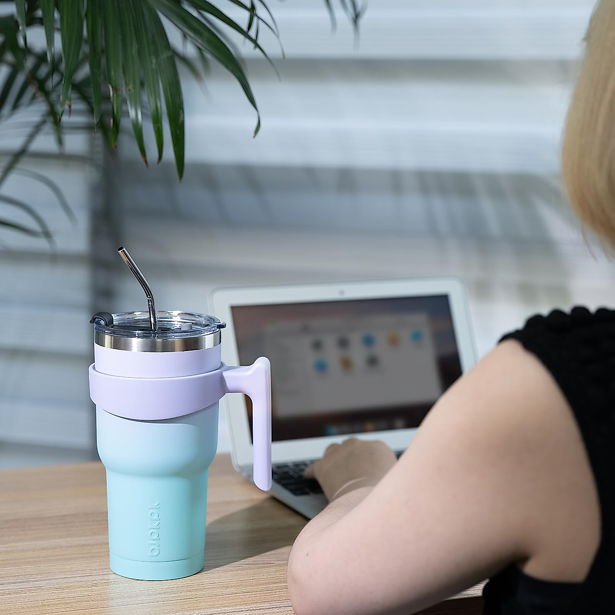 BJPKPK 20 oz Tumbler With Handle Insulated Tumbler With Lid And Straw Stainless Steel Travel Mug Coffee Cups,Navy Blue