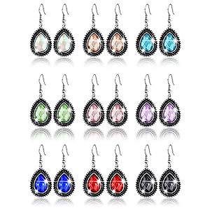 MTLEE 9 Pairs Boho Dangle Earrings Set Pearl Drop Crystal Earrings for Women Teardrop Earrings Rainbow Earrings
