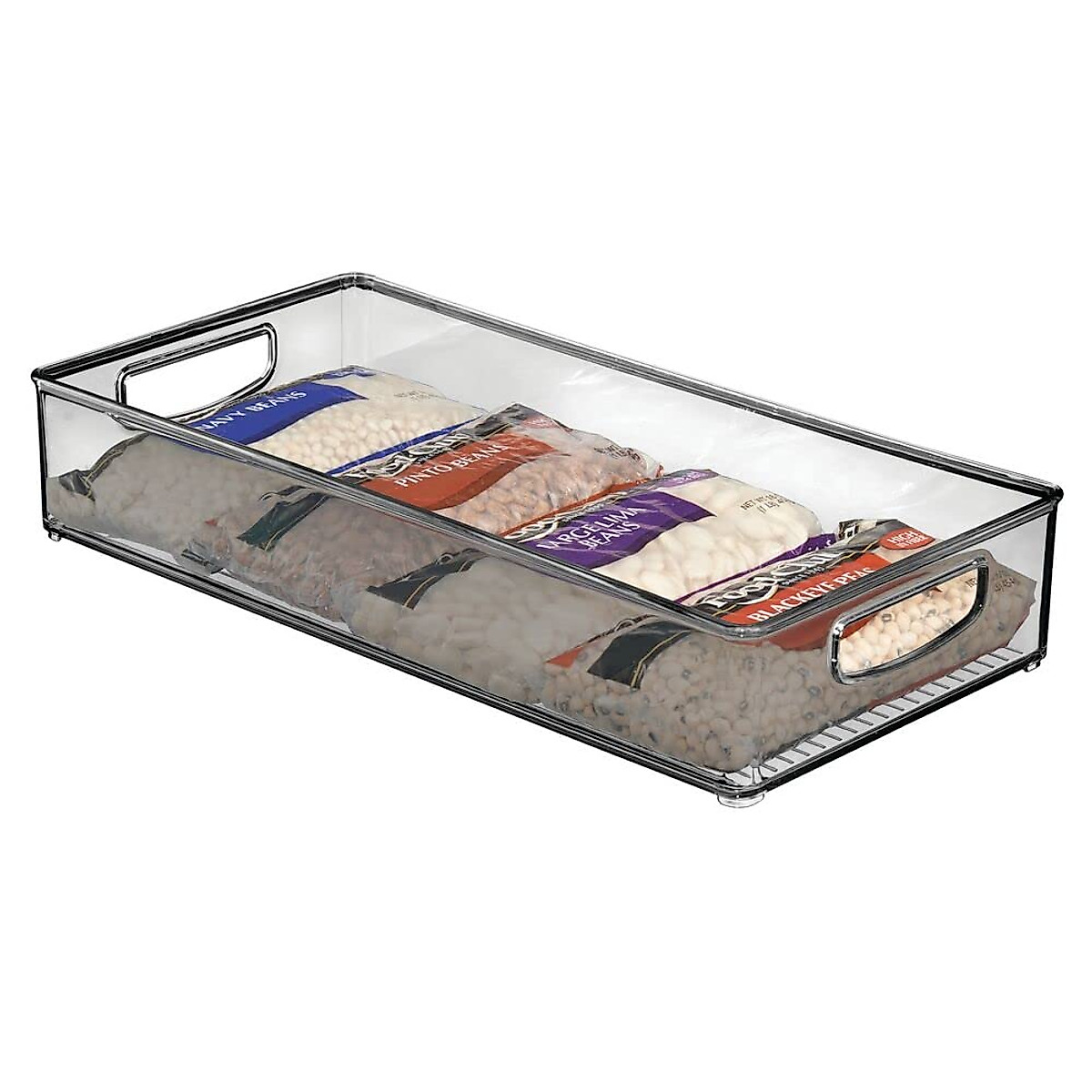 mDesign Plastic Stackable Kitchen Pantry Cabinet, Refrigerator or Freezer Food Storage Bin with Handles - Organizer for Fruit, Yogurt, Snacks, Pasta - BPA Free, 16" Long, 4 Pack - Smoke Gray