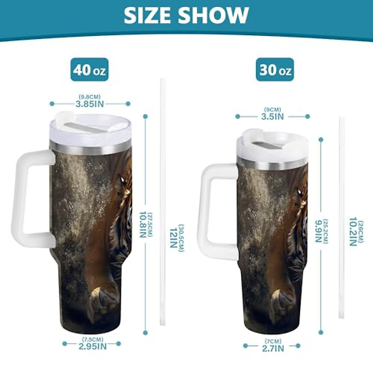 Jihqo Hunting Tiger 40 oz Stainless Steel Vacuum Insulated Tumbler with Handle and Straw Lid, Leakproof Water Bottle Double Wall Travel Mug Coffee Cup, Cupholder Friendly