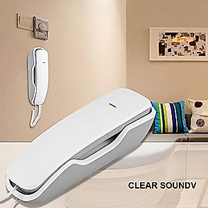 Expandable Corded Telephone, Trimline Corded Phone with Last Number Redial, Pause and Mute Function, Noise Cancelling Telephone for Home School Office Kitchen(Grey&White)