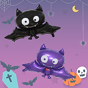 4 Pieces Large Bat Mylar Balloons Halloween Balloons Purple Black Bat Balloons Black Purple Halloween Decorations Halloween Foil Balloons for Halloween Party Decorations Supplies