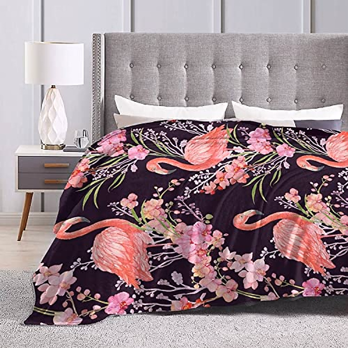 Gbuzozie Fleece Blanket Tropical Pink Flamingos Palm Leaves Lightweight Ultra-Soft Micro Throw Blanket for Sofa Couch Bed Camping Travel - Super Soft Cozy Microfiber Blanket 60"X50"