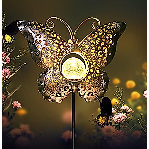 neemor Solar Garden Butterfly Lights Outdoor Stake Lights Metal Solar Powered Garden Lights Decorative Memorial Birthday Gifts for Mom Women Lawn Patio Yard Decor Warm White