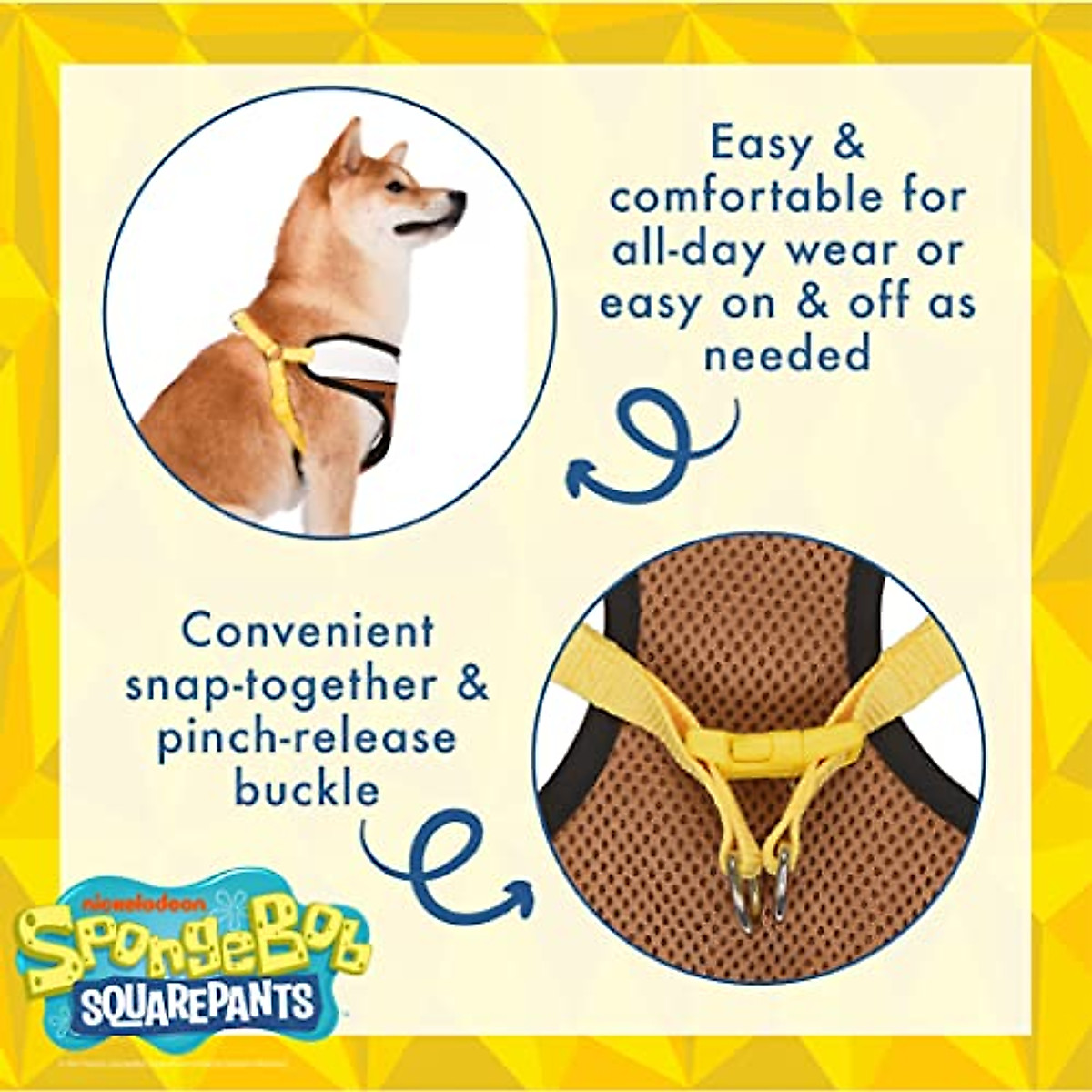 SpongeBob SquarePants for Pets Dog Harness for Medium Dogs | No Pull Dog Harness for Spongebob Fans, Designed with Classic Spongebob Outfit | Soft and Comfortable Medium Dog Apparel