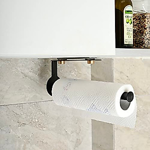 Paper Towel Holder Under Cabinet, Self Adhesive Black Paper Towel Holder for Kitchen Under Counter Cabinet Bathroom, for Holding Paper Towel, Plastic Wrap, Tin Foil, Toilet Paper Roll