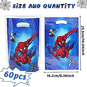 60 Gift Bags Supplies, Kids Party Bags Fillers Fun Party Prefers Birthday Gift Bags School Classroom Rewards for Boys Girls(Spider Blue)