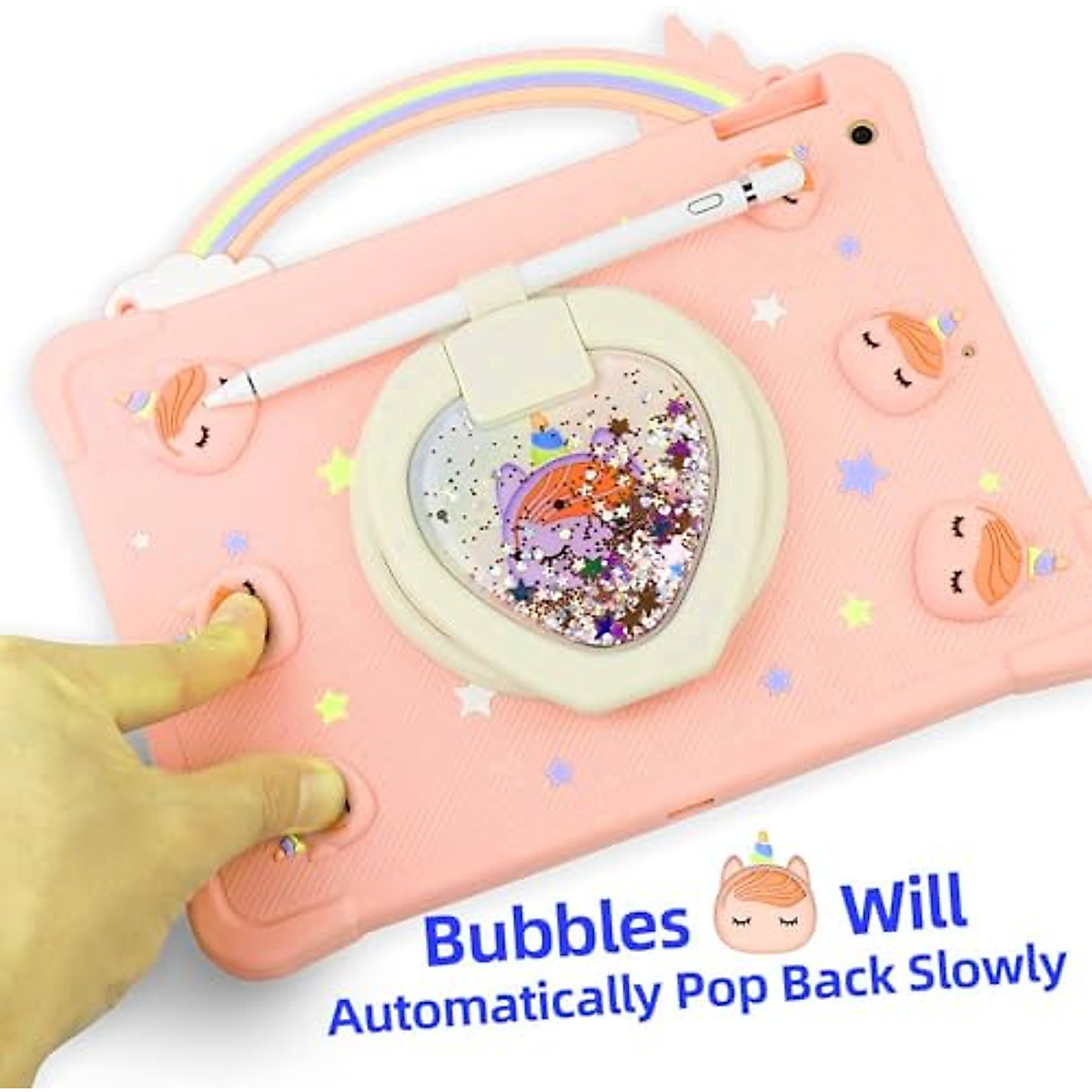 [Super Cute Rainbow Handle Unicorn Case] Compatible with iPad 10.2 Inch 2021/2020 iPad 9th/8th (Orange)