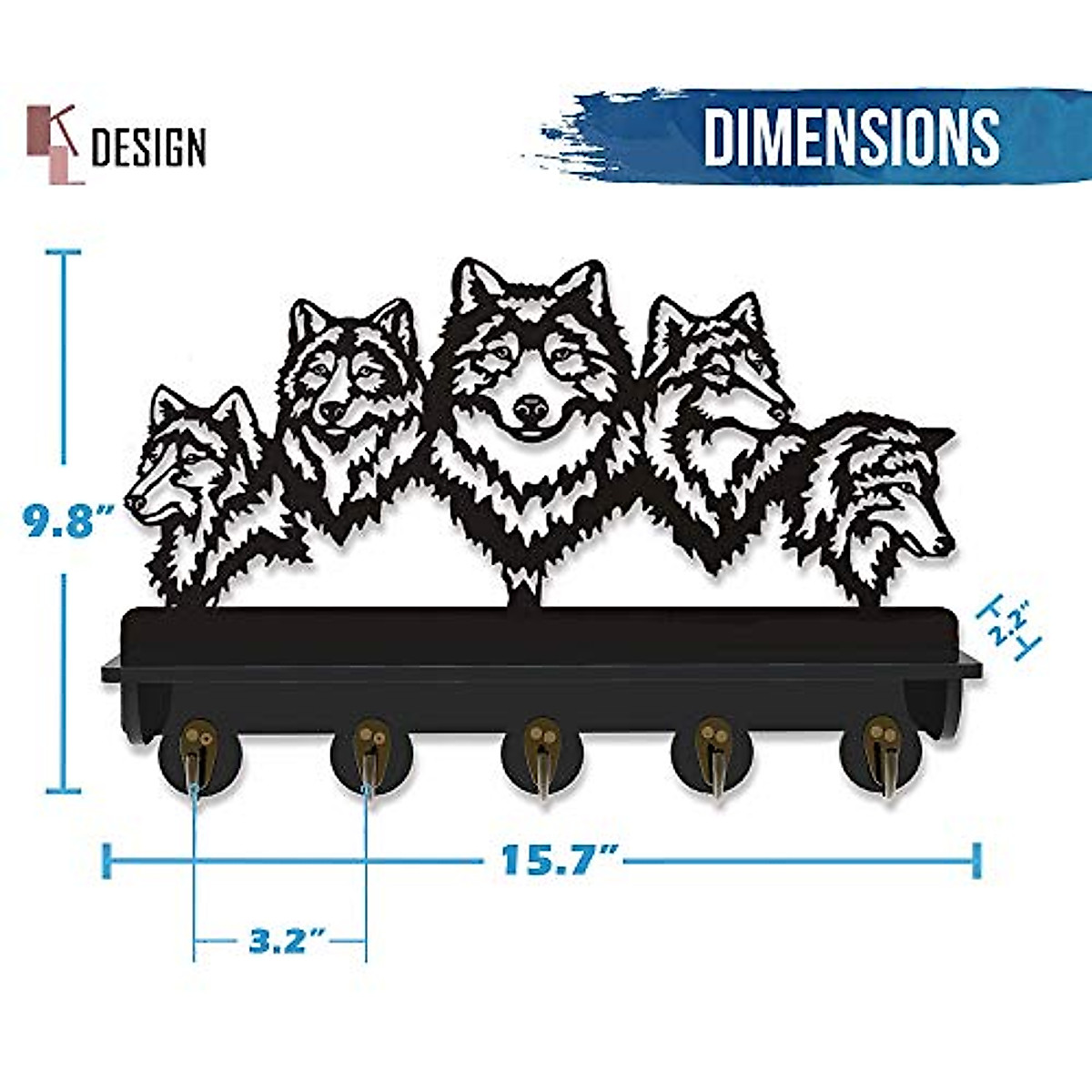 KingLive Wolf Coat Rack Wall Mount, Animal Wall Shelf with Heavy Duty Hooks, Coat Hooks, Valentines Day Decor for Hallway Kitchen Office Entryway, Wolf Wall Hook Valentines Day Gifts for Him（5 Hooks）