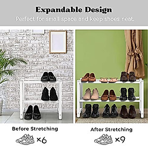 COMAX 2-Tier Expandable Shoe Rack Organizer for Closet Entryway Small Space, Adjustable Shoe Shelf Modern Metal Iron Shoe Stand, Free Standing Shoe Storage with Extendable Steel Tube, Two Tier White