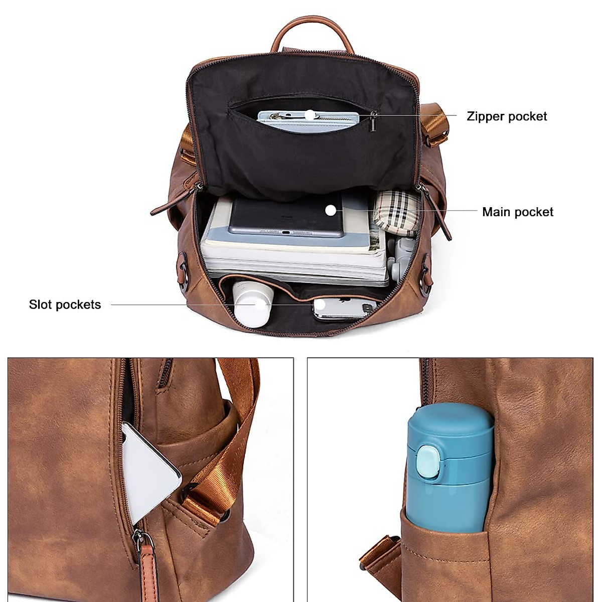 CLUCI Leather Backpack Purse for Women Convertible Large Travel Ladies Designer Fashion Casual Shoulder Bag