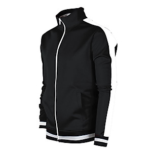 SCREENSHOTBRAND-51700 Mens Urban Hip Hop Premium Track Jacket - Slim Fit Side Taping Basic-Black-Medium