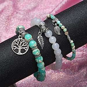 XIMEO Tree of Life Semi Precious Original Design Crystals and Healing Stones Yoga Beaded Bracelets Beach Charm Bracelet Set for Women - Ocean Jewelry