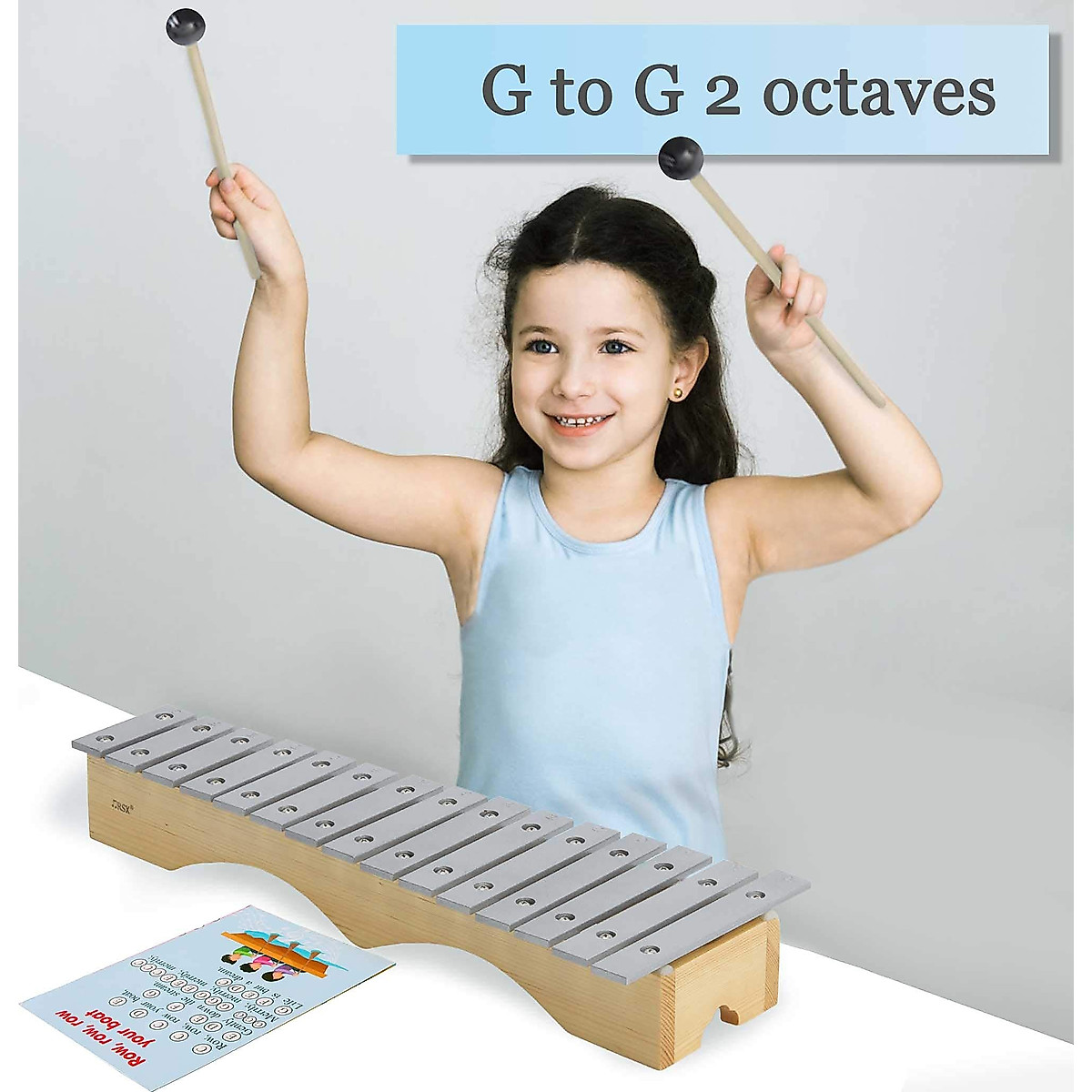 inTemenos Professional Diatonic Glockenspiel 15 notes - Metal Xylophone - 23 Sheet Music Songs, Stickers