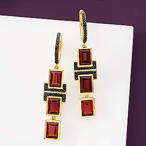 Ross-Simons 6.50 ct. t.w. Garnet and .20 ct. t.w. Black Spinel Drop Earrings in 18kt Gold Over Sterling
