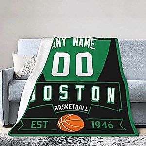 Custom Throw Blankets for Bed Personalized Basketball City Fans Gift Winter Summer Fleece Blanket Name and Number, 30"x40", 50"x60"