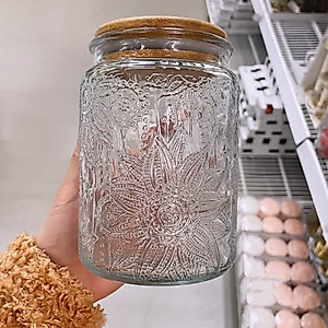 ANSQU Vintage Glass Jar Canister Airtight Storage Jar Container with Bamboo Wooden Lid for Kitchen Counter, Pantry, Coffee, Tea, Sugar, 23.7 FL oz