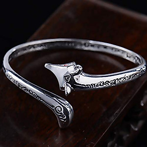 Fox Bracelet Rune Symbol Animals Adjustable Bangle Cute Lovely Fox Tail Wrap Cuff Bracelets Best Gift for Fox Lover Gifts Women Friend Jewelry-A silver purple eye