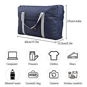 Foldable Travel Duffel Bag Waterproof Luggage Sports Gym Water Resistant Nylon Tote Carry-on Bags for Women and Girls Travel, Holiday, Shopping, Gym(Navy)
