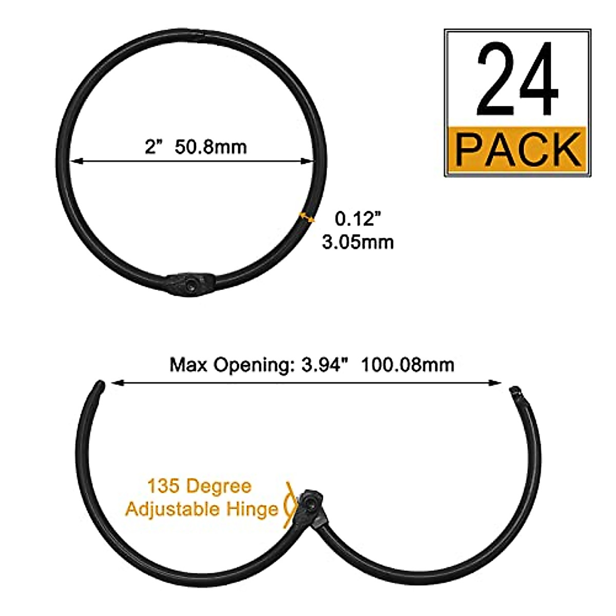 Shower Curtain Hooks Rings,24 Pcs Rustproof Metal Shower Hooks for Shower Curtain,Glide Smoothly Round Shower Rings for Curtain,Shower Curtain Rings for Bathroom Shower Rod,Snap Joint Design (Black)