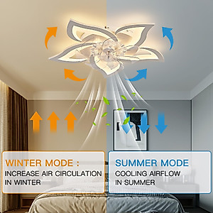 Ekjkldo 27" Ceiling Fan with Lights Remote Control Ceiling Light Fixture, 6 Speeds 3 Colors Low Profile Ceiling Fan with Light, Modern Ceiling Fan, Flush Mount Ceiling Fans for Living Room(White)