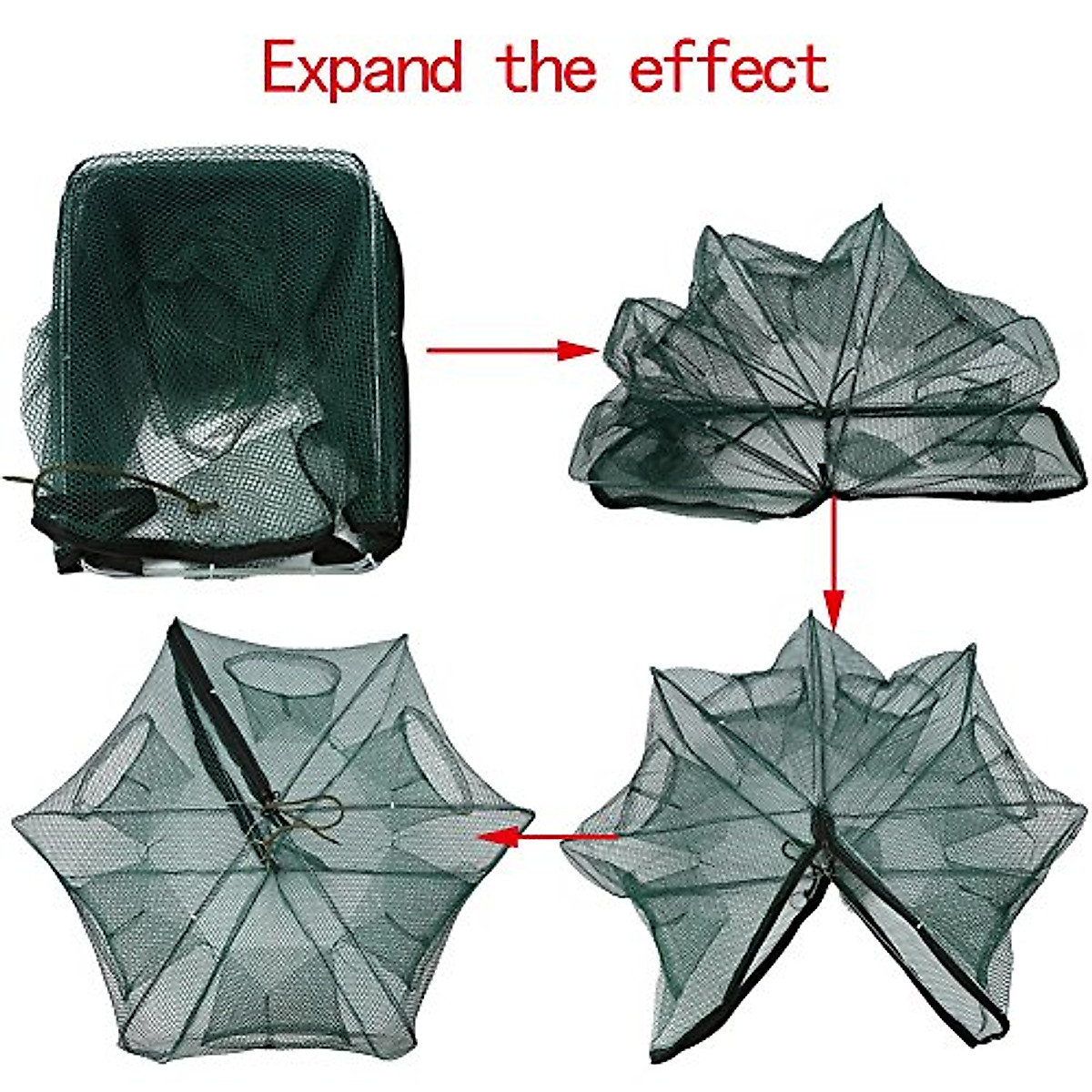 Automatic Fishing Trap Net Nylon Foldable Fishing Bait Trap Fishing Gear for Crab Minnow Shrimp(6 Hole)