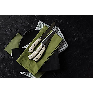 DURA LIVING 4-Piece Serrated Kitchen Steak Knife Set – Forged High Carbon Stainless Steel, Ultra Sharp, Ergonomic Black Handles, Durable Dinner Knives, Cream Handle